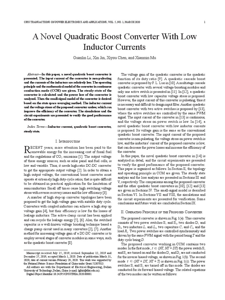 Novel Low-Current Quadratic Boost Converter | PDF | Inductor | Electrical Network