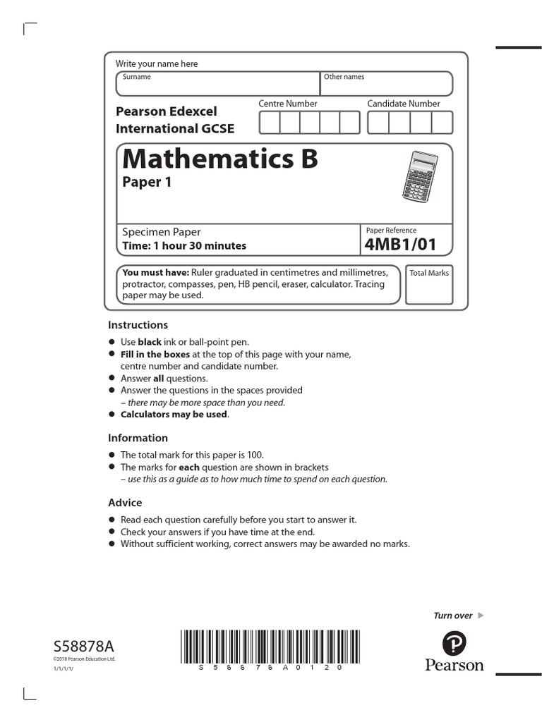 4MB1 Specimen Papers - Paper 1 | PDF | Area | Geometry