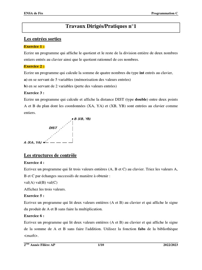 TD - TP 1 Programmation C | PDF | Objets mathématiques | Algèbre