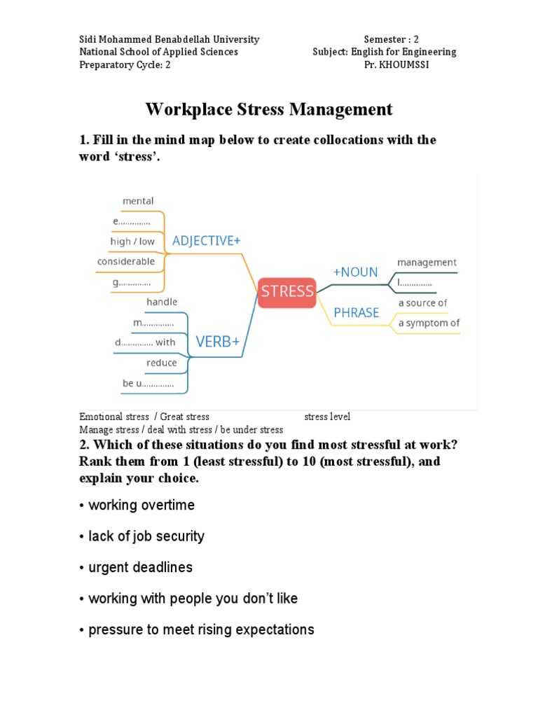 Workplace Stress Management Worksheet | PDF | Cognition | Behavioural ...