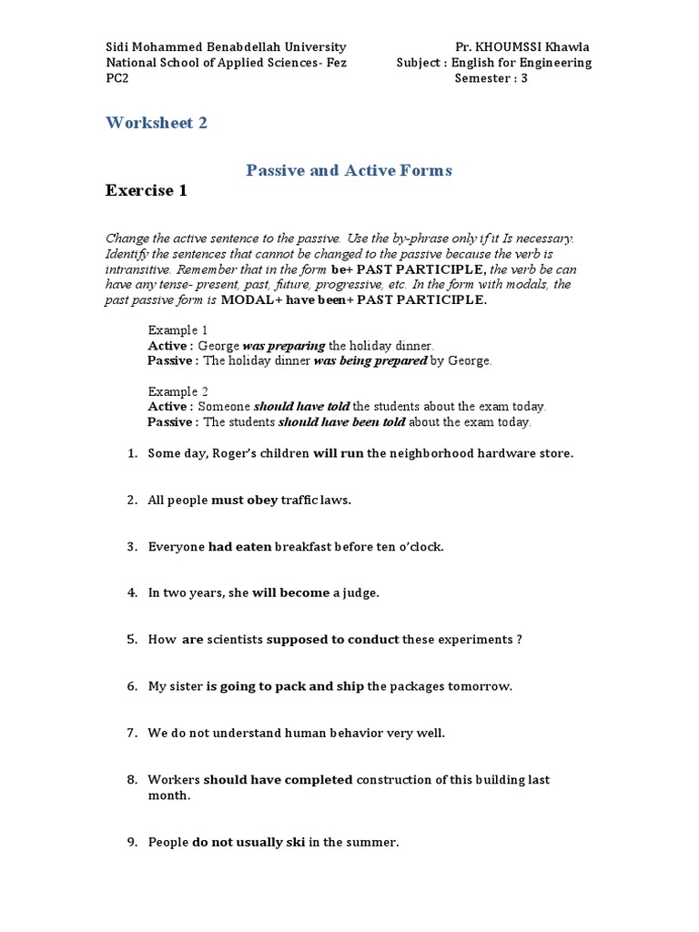 Passive and Active Forms (Worksheet) | PDF | Language Arts & Discipline ...