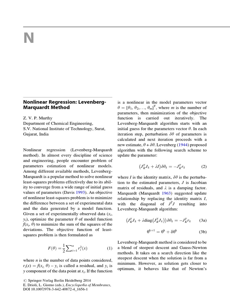 Nonlinear Regression: Levenberg-Marquardt Method | PDF | Physical ...