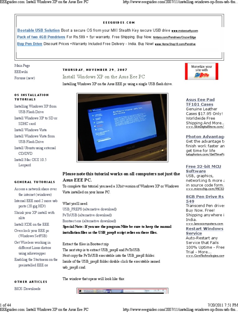 Installing XP From USB | PDF | Booting | Bios Installing XP From USB | PDF | Booting | Bios