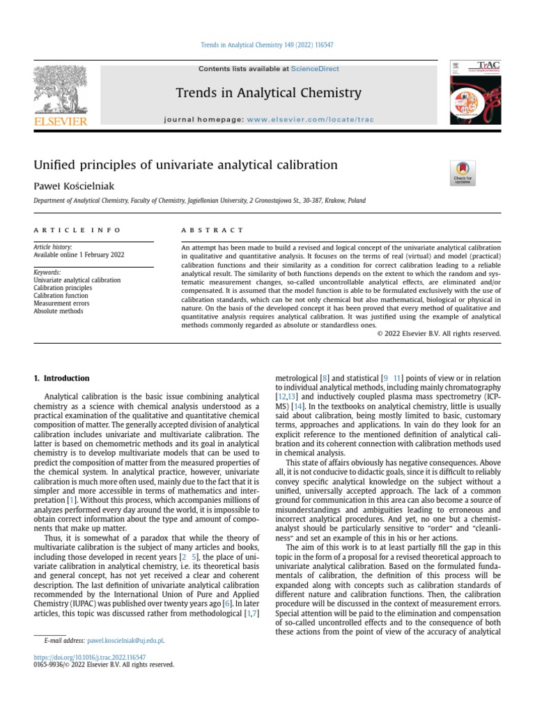 !unified Principles of Univariate Analytical - 2022 - TrAC Trends in Analytical C | Download ...
