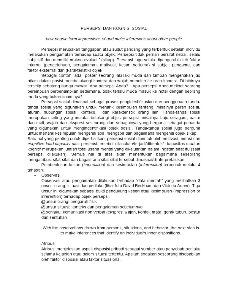 Persepsi dan Kognisi Sosial | PDF | Karier & Perkembangan | Pengembangan Diri