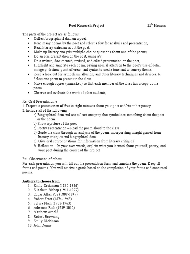 Poet Research Project | PDF | Poetry