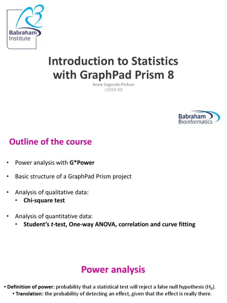 Introduction To Statistics With Graphpad Prism Slides Pdf Standard