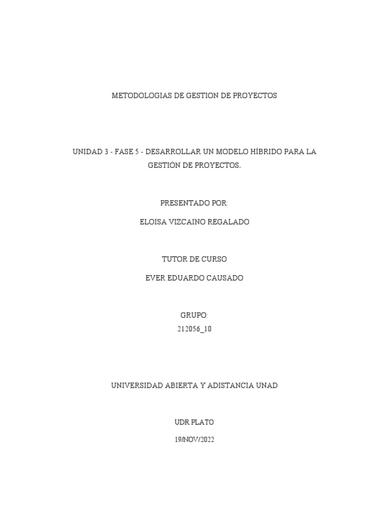 Fase 5 Desarrollar Un Modelo Hibrido para La Gestion de Proyecto | PDF | Gestión de proyectos ...