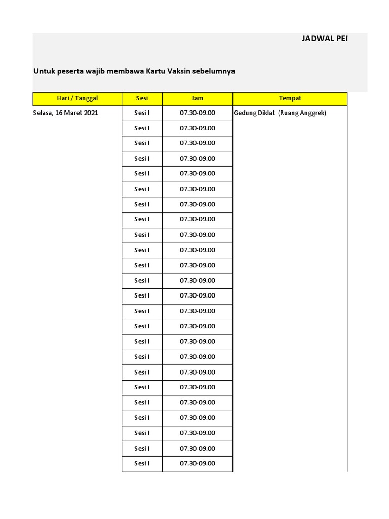 Jadwal Vaksin Ke 2 - 16 Maret 2021 | PDF