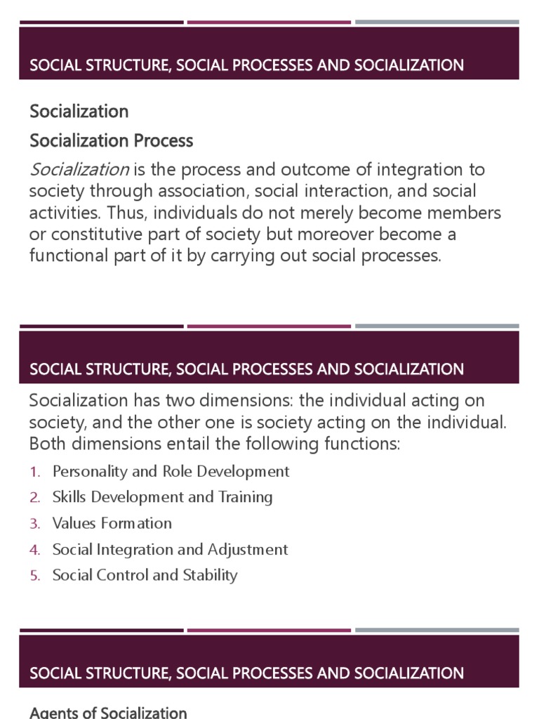 Socialization: Social Structure, Social Processes and Socialization ...