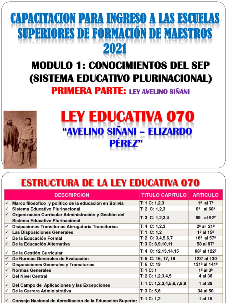 Sep 1 Ley Avelino Siñani | PDF | Plan de estudios | Evaluación
