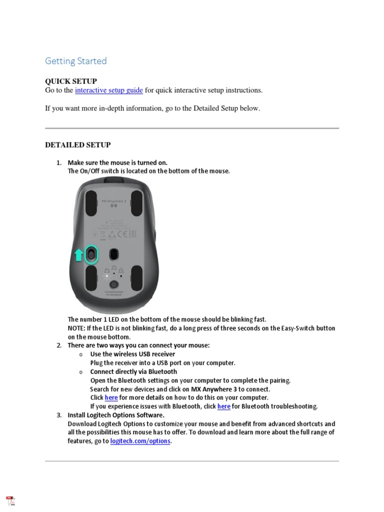 Logitech MX Anywhere 3 Setup Guide | PDF | Computer Keyboard | Bluetooth