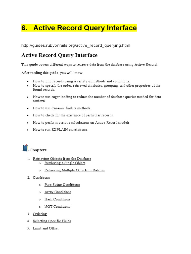 Active Record 6 Query Interface | PDF | Databases | Sql