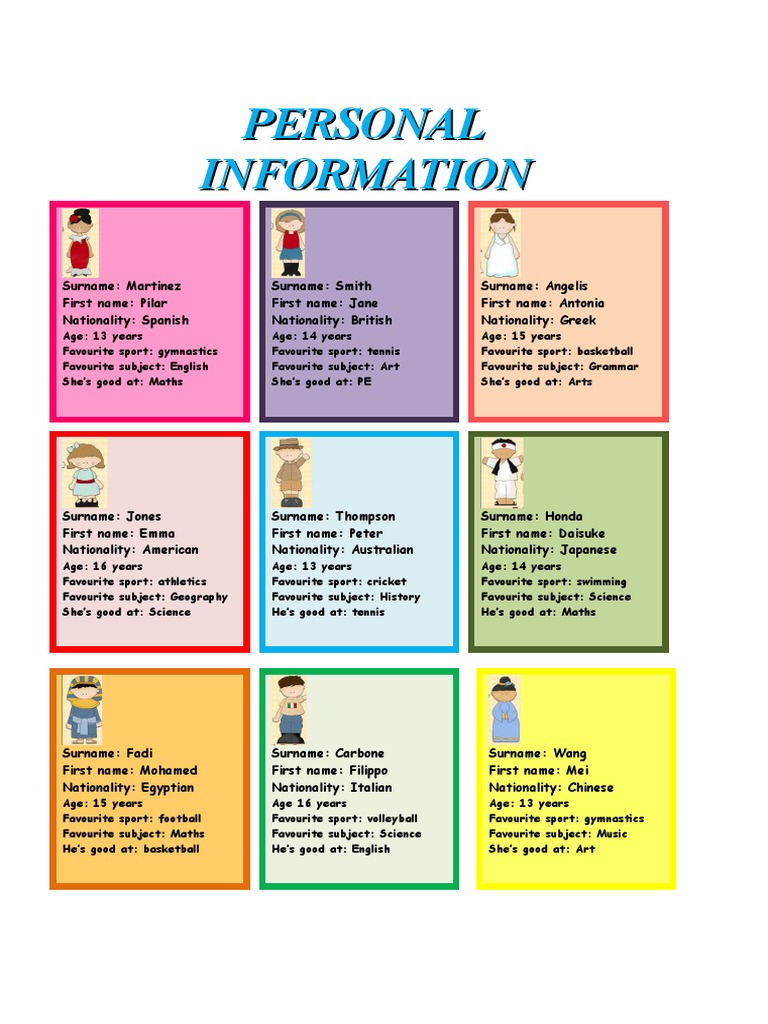 Personal Information Speaking Cards Conversation | PDF | Science ...