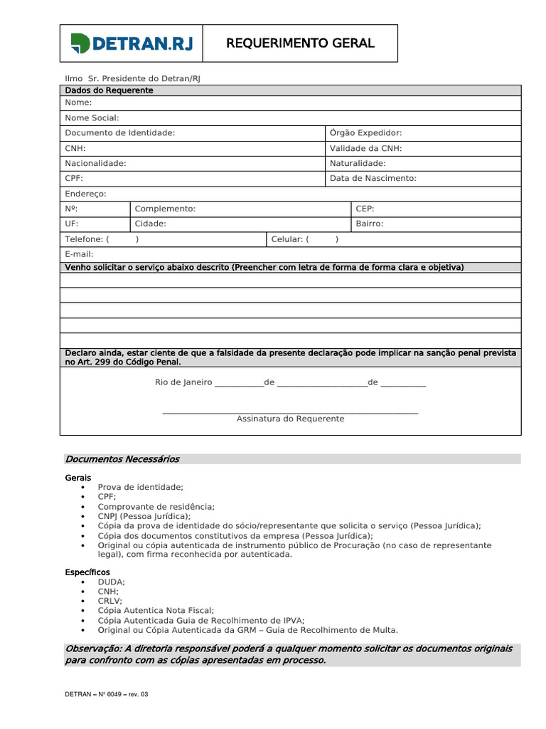 Modelo De Requerimento Portugalmodelo De Requerimento Detran