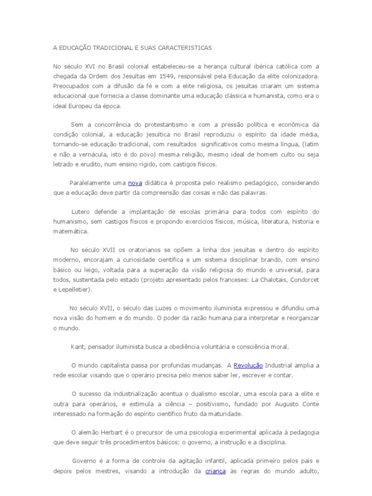 A Educação Tradicional e Suas Caracteristicas | PDF | Aprendizado ...