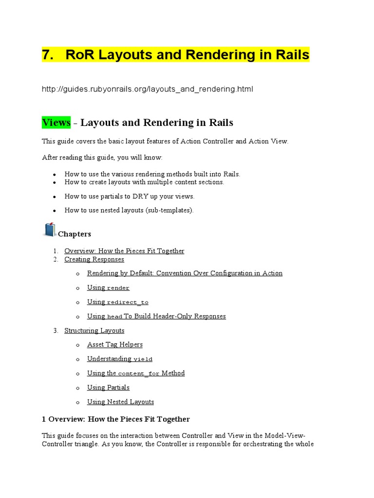 RoR 7 Layouts and Rendering in Rails | PDF | Html Element | Html RoR 7 Layouts and Rendering in Rails | PDF | Html Element | Html
