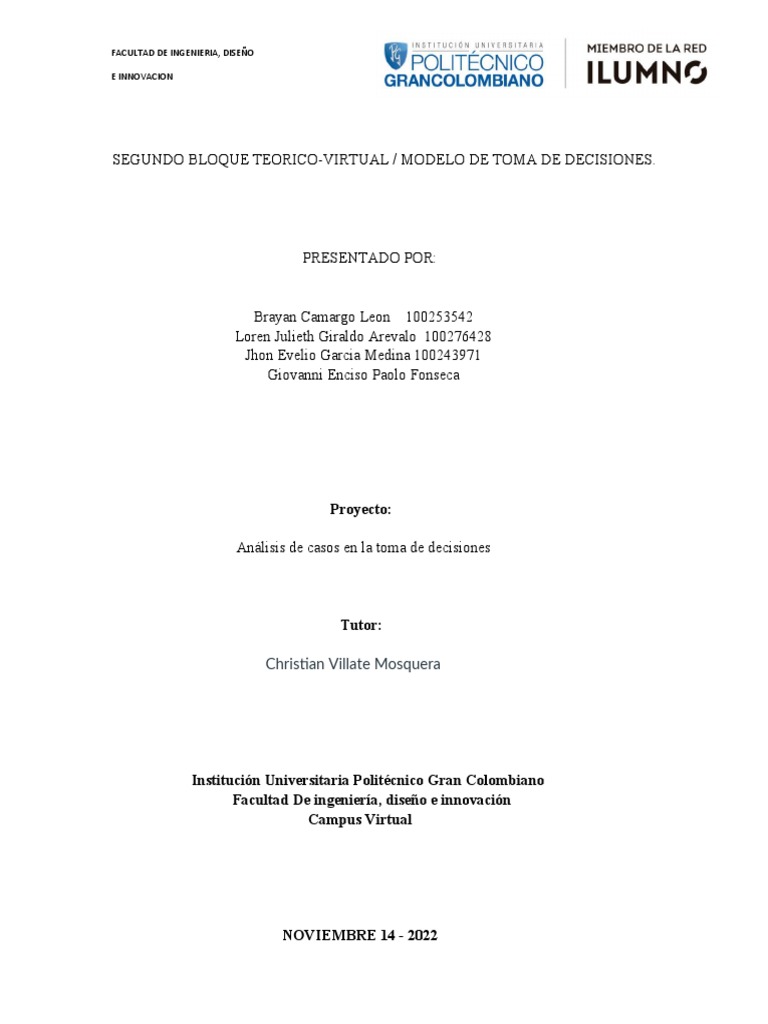 Primera Entrega Modelo Toma de Decisiones | PDF | Probabilidad | Diferencia