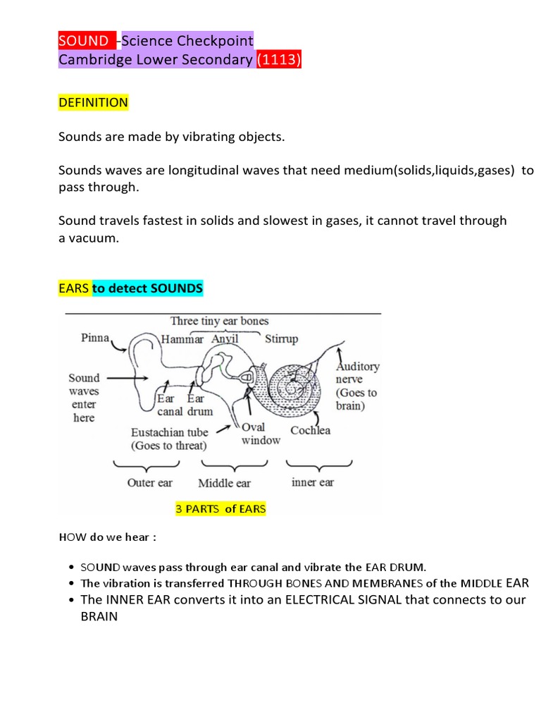 SOUND NOTES-physics-SCIENCE SECONDARY CHECKPOINT | PDF