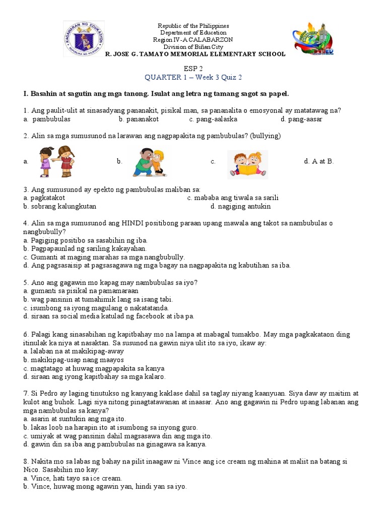 ESP Weekly Test Grade 2 | PDF