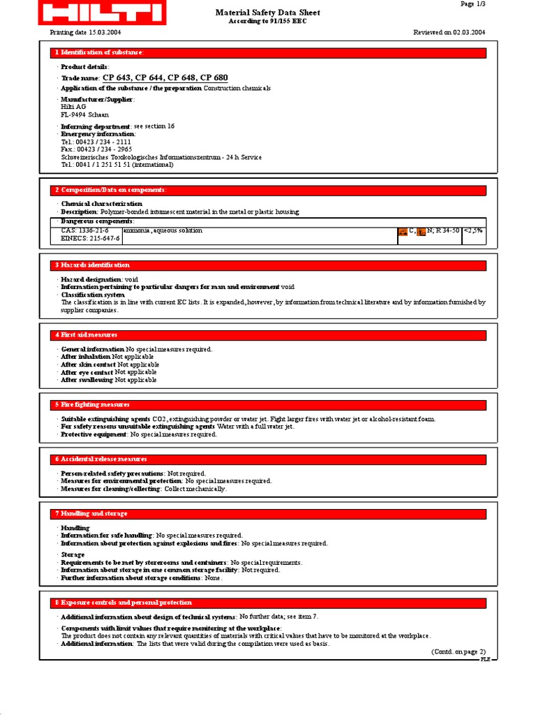 MSDS 648 | PDF | Dangerous Goods | Chemistry