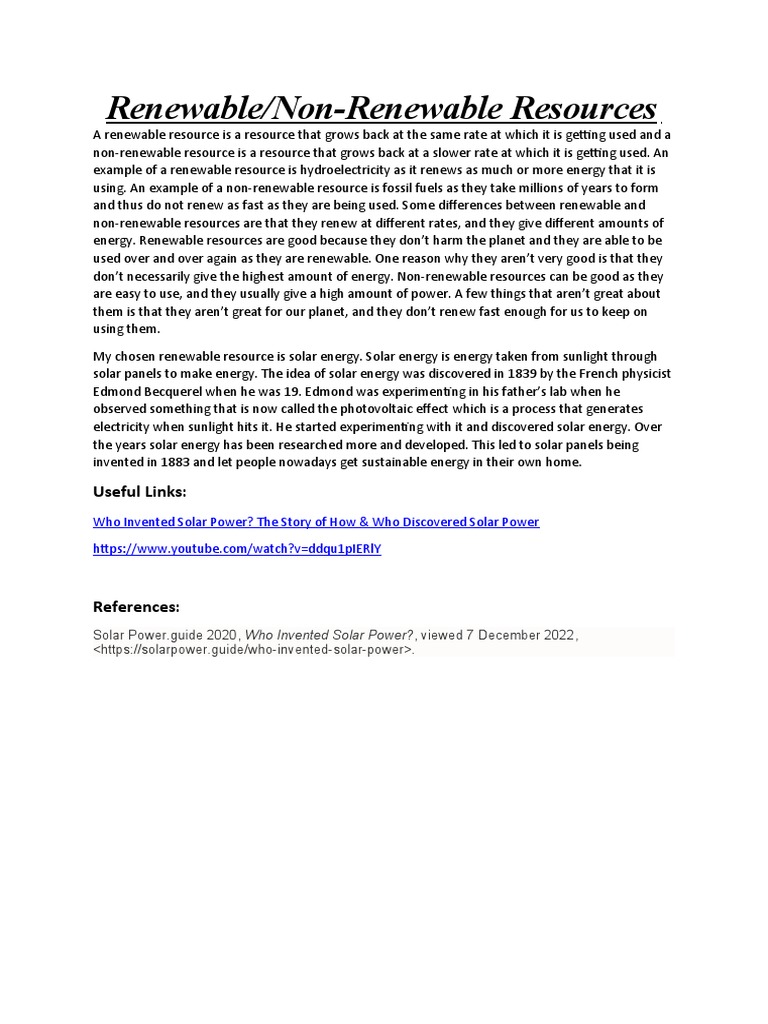 Renewable Non-Renewable Resources | PDF