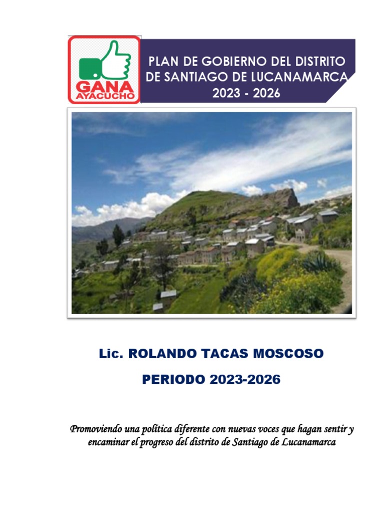 Plan de Gobierno de Santiago de Lucanamarca.2023-2026 | PDF | Economias