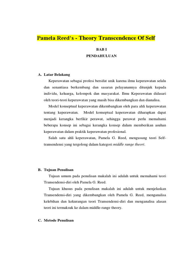 Pamela Reed's - Theory Transcendence of Self | PDF