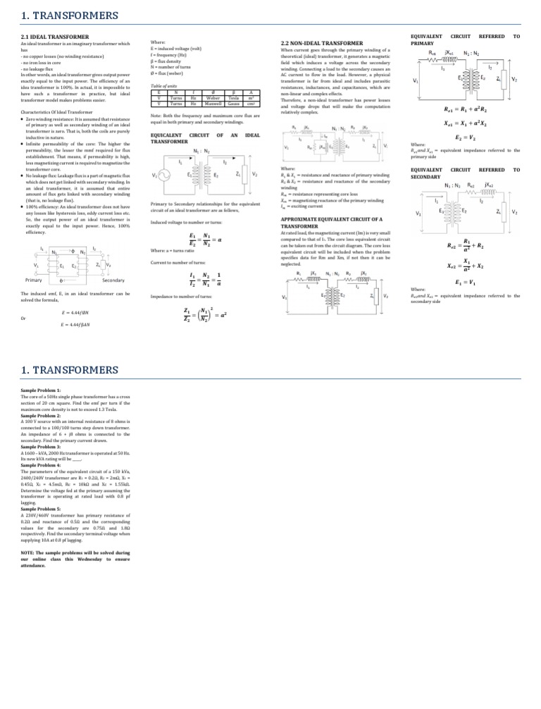 Transformers - Ideal and Non-Ideal | PDF | Transformer | Inductance