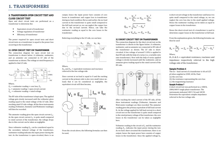 Transformers - Open Circuit Test and Short Circuit Test | PDF ...