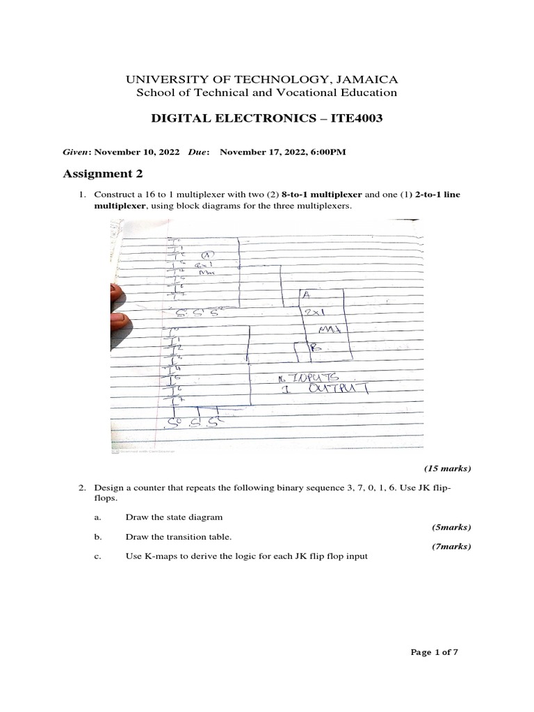Assignment 2 2022 Digital Electronics Rickel Rowe Pdf Input