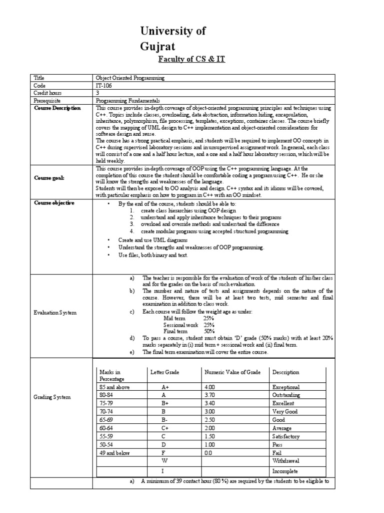It 106 Objectorientedprogrammingoutline Pdf Class Computer Programming Method Computer 7254