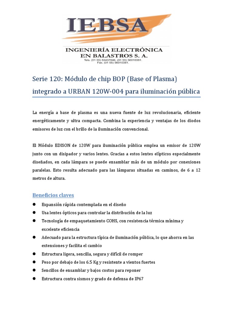 Bop Series 120 Watts Word Iluminacion Publica Ov15 | PDF | Diodo emisor de luz | Cantidades fisicas