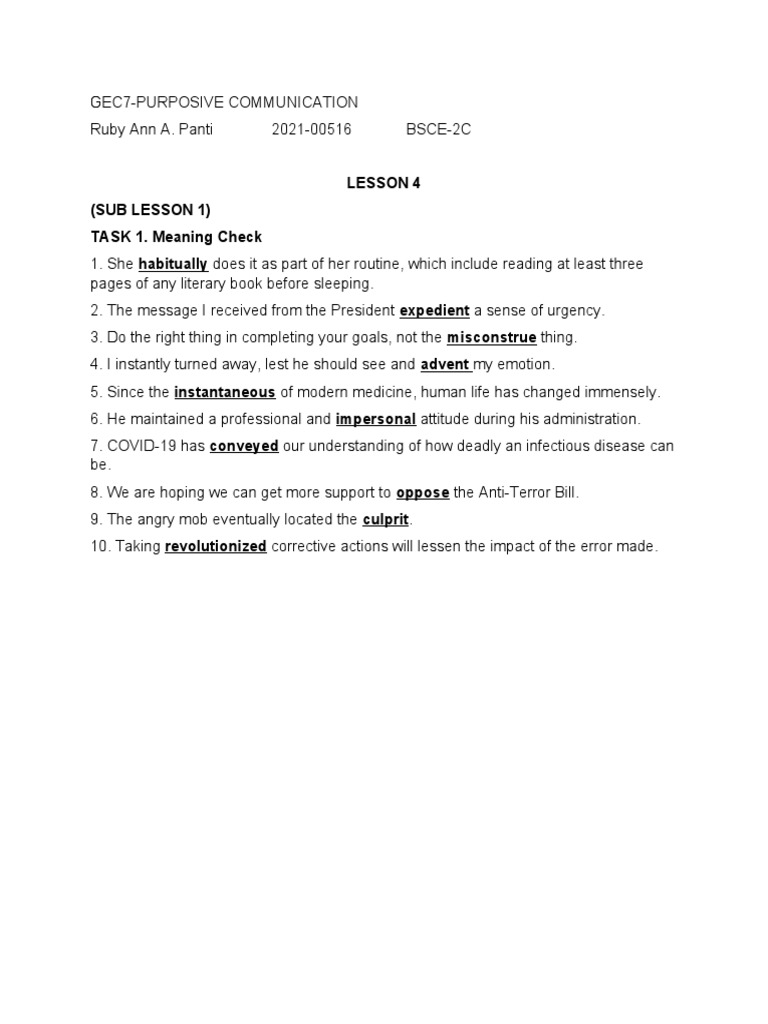 Lesson 4 Gec7 | PDF | Communication | Adjective