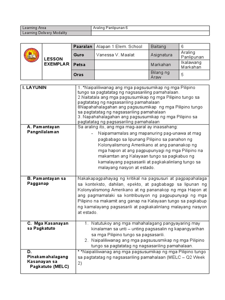 Paaralan Alapan 1 Elem. School Guro Petsa Oras I. Layunin: Learning ...
