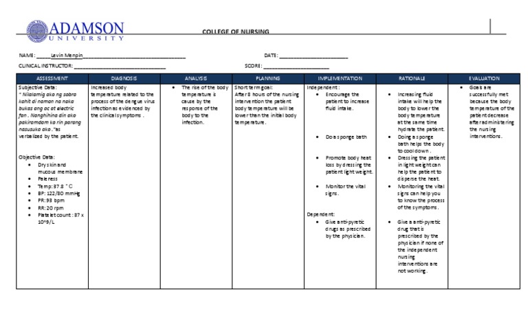 Nursing Care Plan for Dengue Fever | PDF | Causes Of Death | Clinical ...