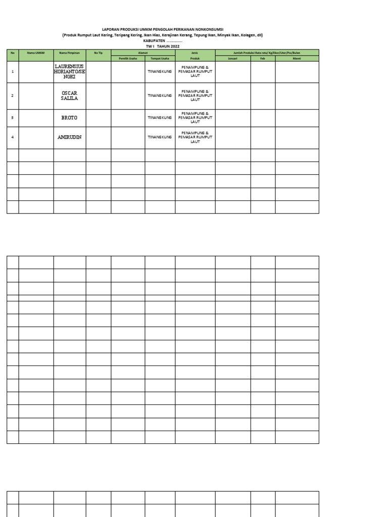 BLANGKO DATA PRODUKSI Pengolahan Pemasan Dan Nonkonsumsi 2022 | PDF