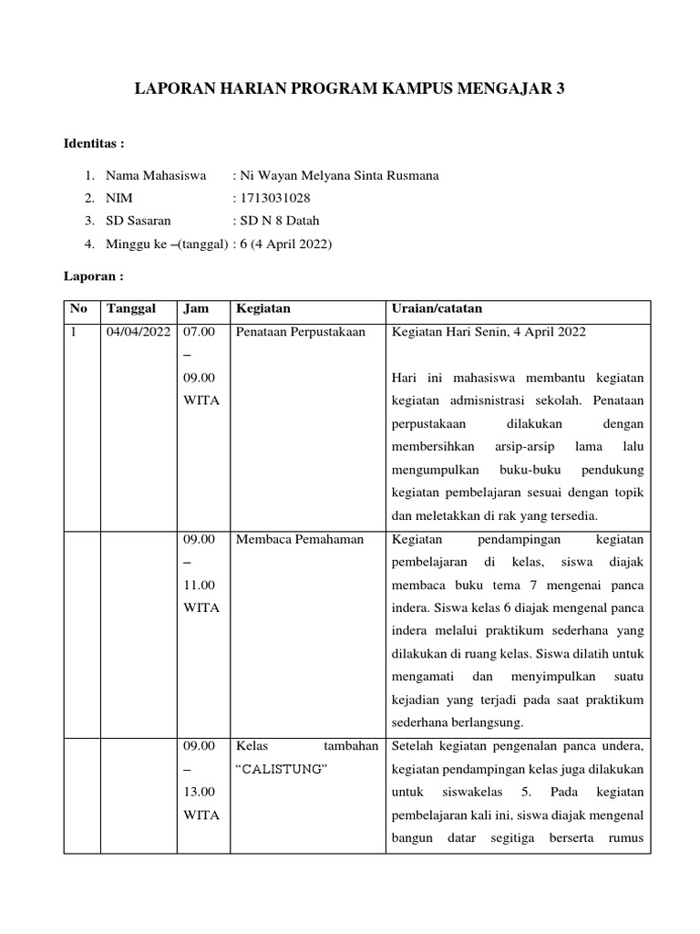 LAPORAN HARIAN KM 3 (4 April 2022) | PDF