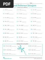 Grade 8 Integers Worksheet with Answers | PDF | Subtraction | Numbers