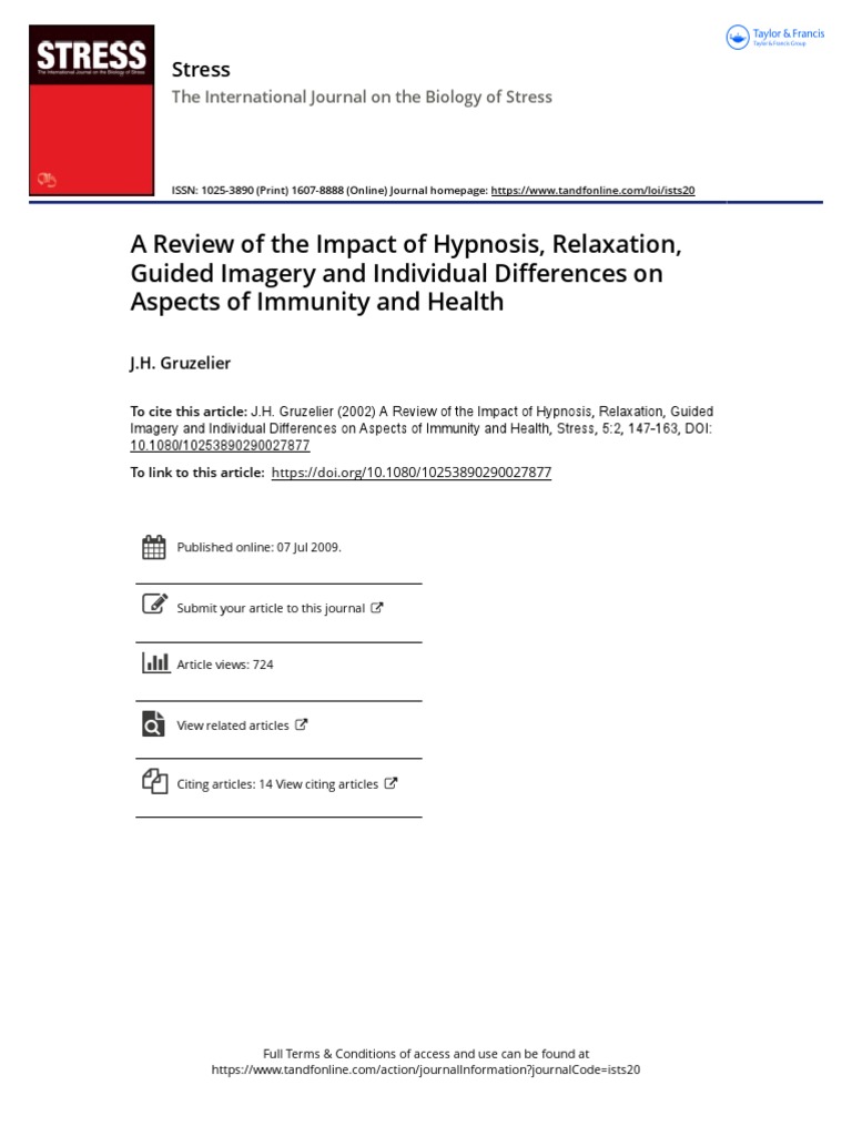 A Review of The Impact of Hypnosis Relaxation Guided Imagery and ... A Review of The Impact of Hypnosis Relaxation Guided Imagery and ...