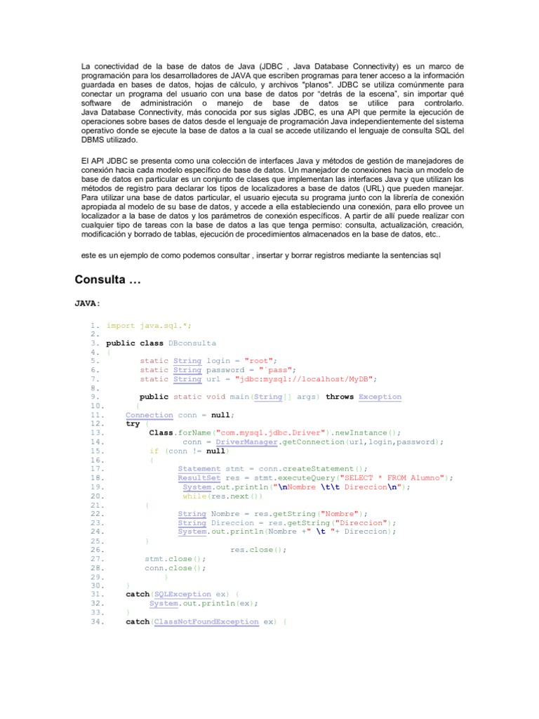 La Conectividad de La Base de Datos de Java | PDF | Recuperación de información | Software de ...