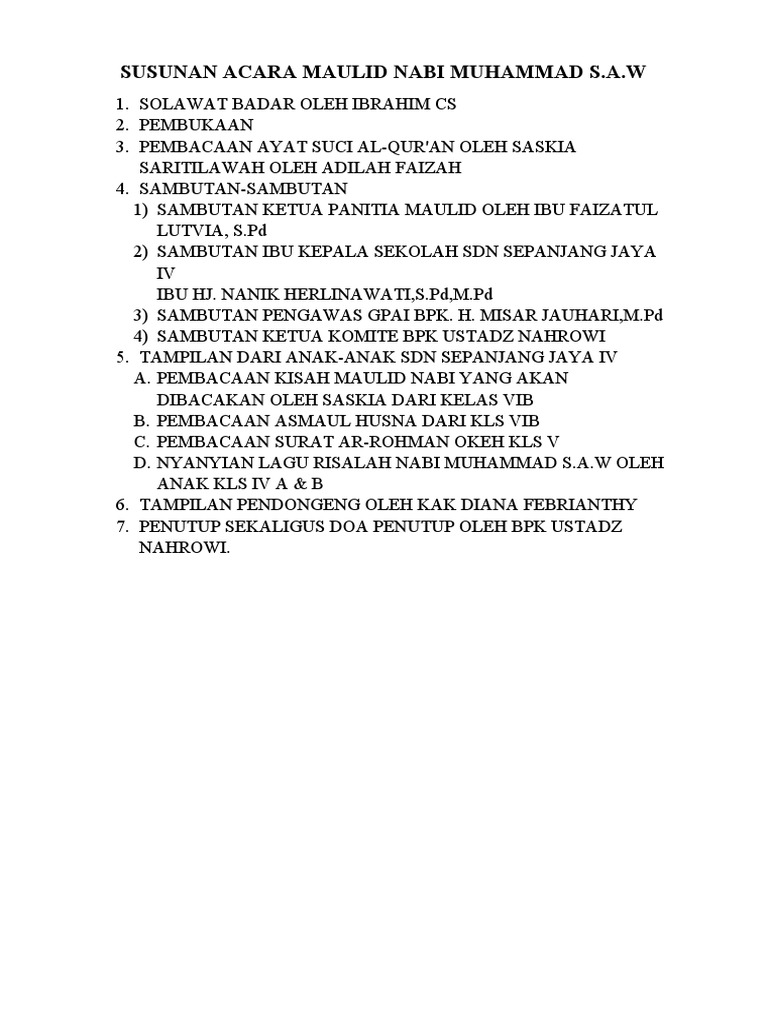 Susunan Acara Maulid Nabi | PDF