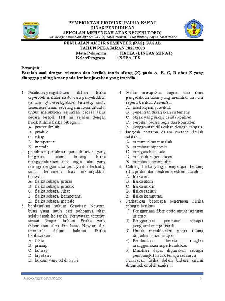 Soal Fisika Kelas 10 Tofoi | PDF