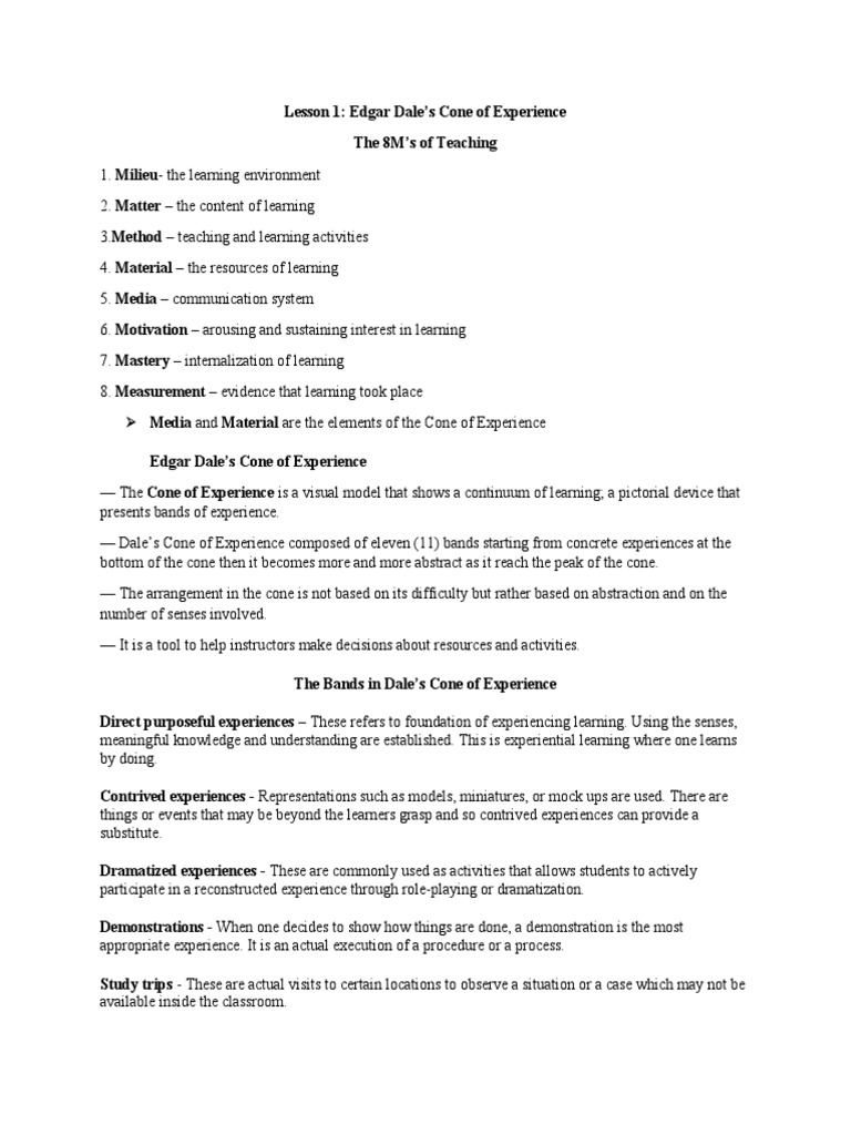 Edgar Dale's Cone of Experience | PDF | Learning | Experience