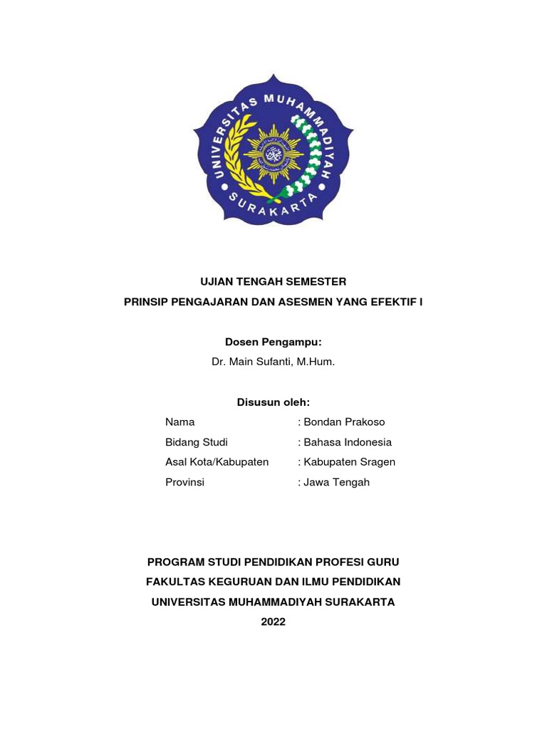 Bondan Prakoso - UTS Prinsip Pengajaran Dan Asesmen Yang Efektif 1 | PDF