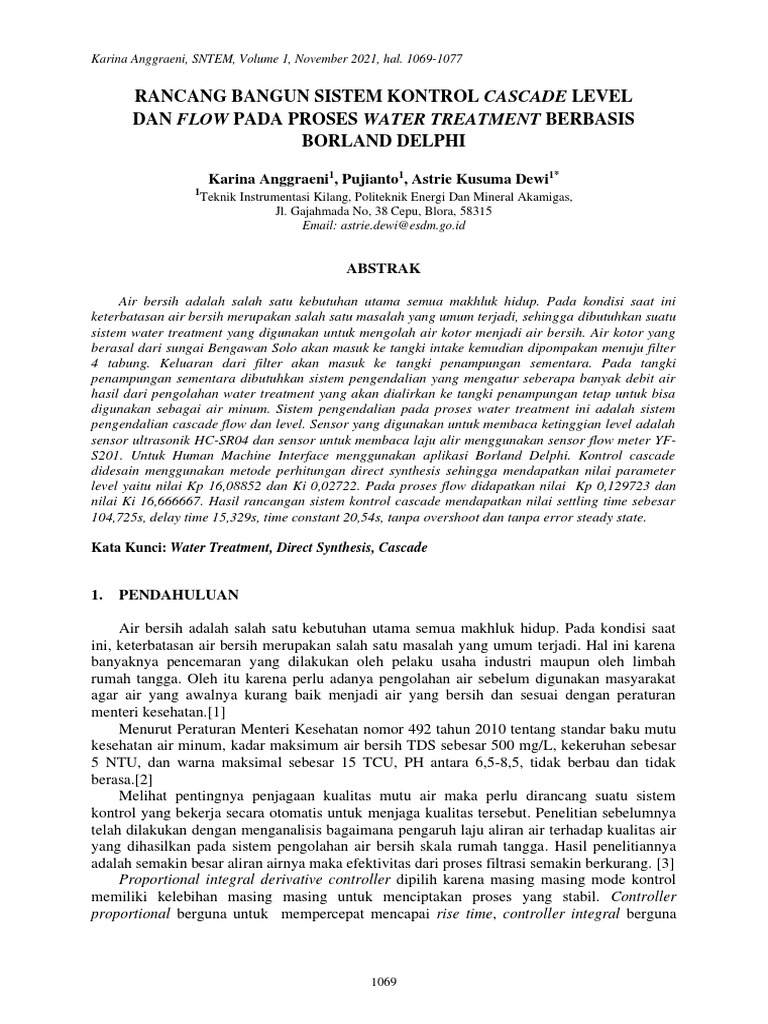 Hal Rancang Bangun Sistem Kontrol Cascade Level Dan Flow Pada Proses Water Treatment Berbasis ...