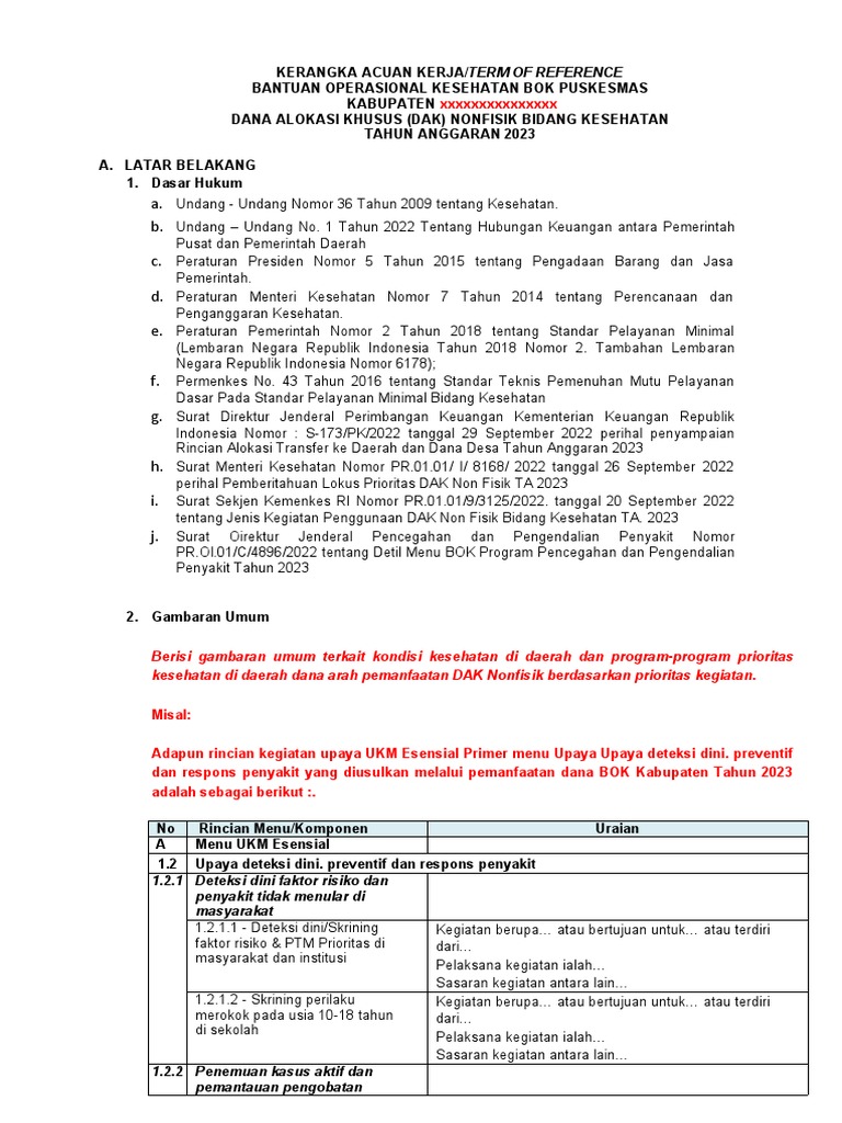 Format Tor Bok Puskesmas Ta 2023 | PDF
