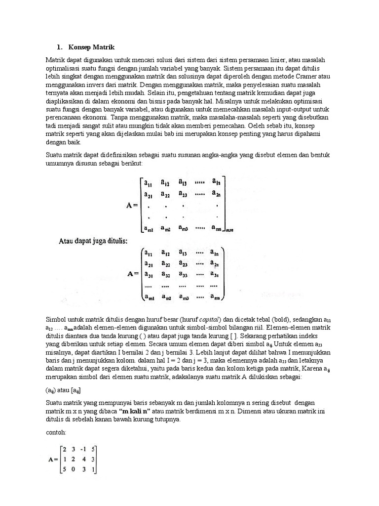 Konsep Matrik & Penjumlahan Pengurangan Matrik | PDF