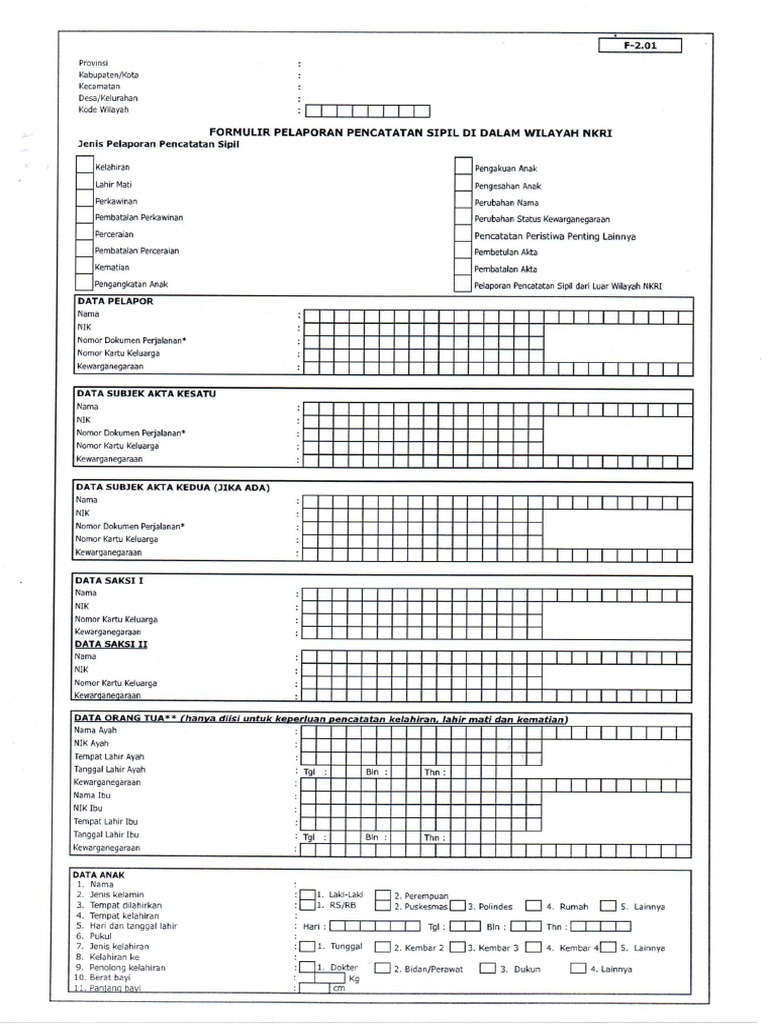 F-2.01 Formulir Pencatatan Sipil | PDF
