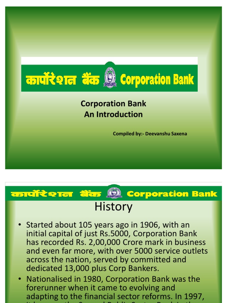 Corporation Bank Overview and History | PDF